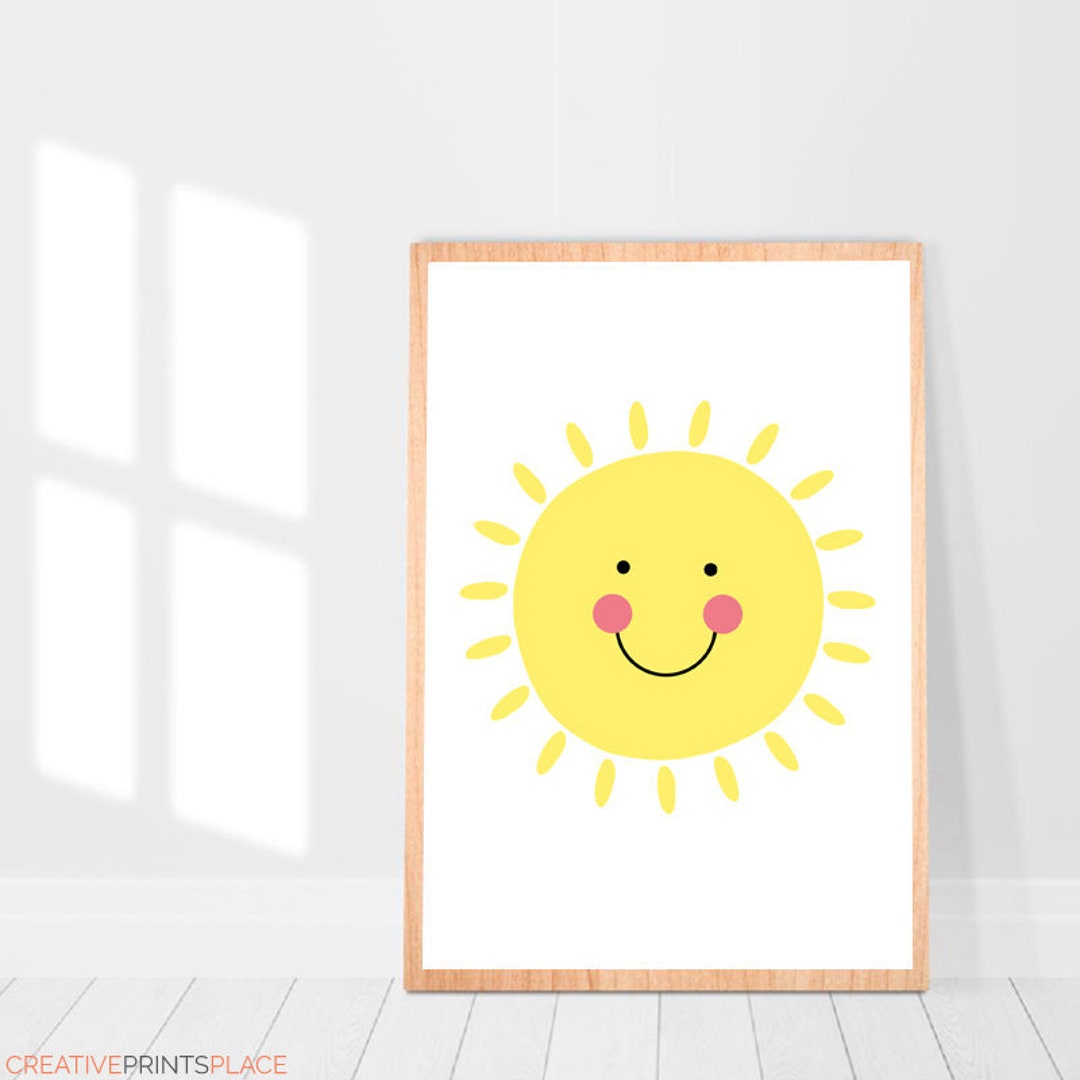 Cute Sun Printable, Smiling Sun, Yellow Sun Art, Sunshine Nursery Art ...