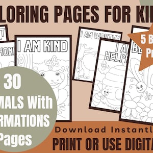 Animals With Affirmations Coloring Book for Kids 30 Pages Printable ...