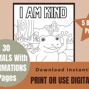 Animals With Affirmations Coloring Book for Kids 30 Pages Printable ...