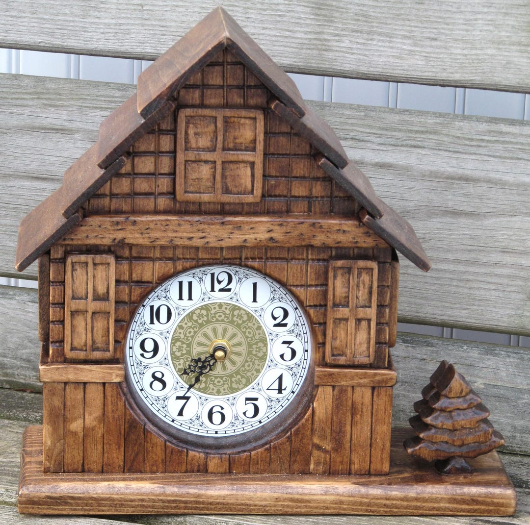 Small Wall Clock, House and Trees Clock, Wall Clock, Small Mantle Clock ...