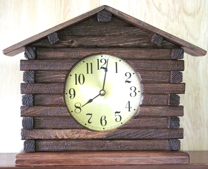 Small Wall Clock Rustic Log Cabin Clock Primitive Log Cabin | Etsy
