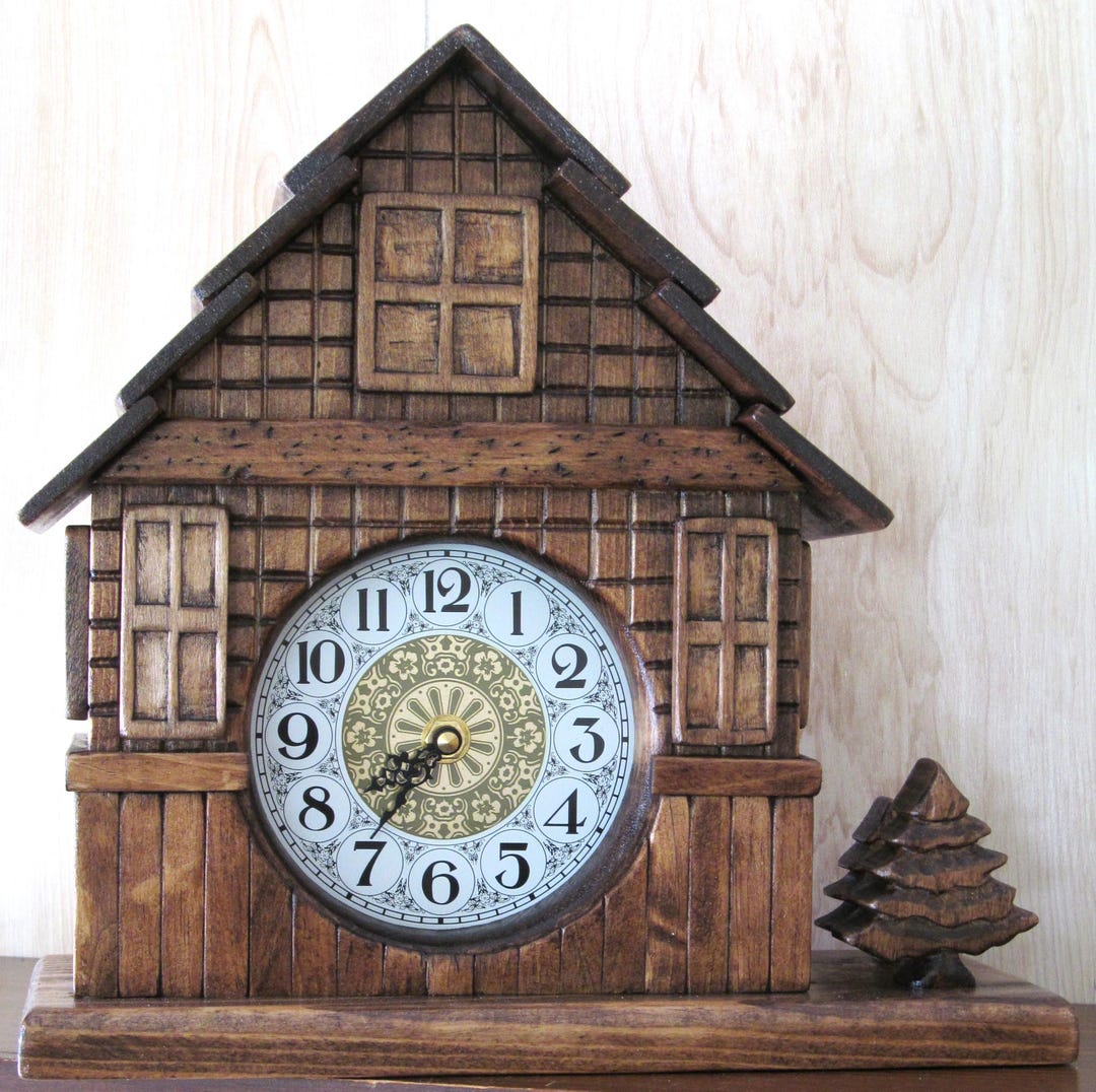Small Wall Clock, House and Trees Clock, Wall Clock, Small Mantle Clock ...