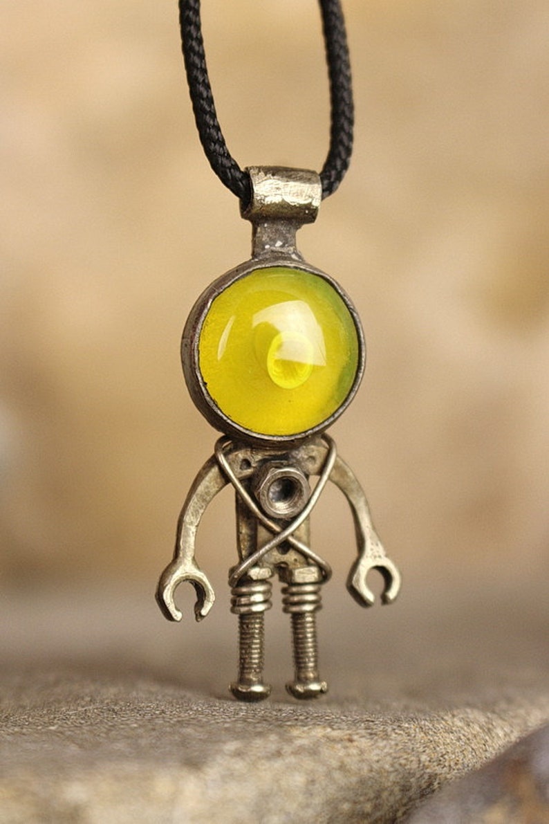 Mechanic alien pendant artisan postapocalyptic mens necklace | Etsy