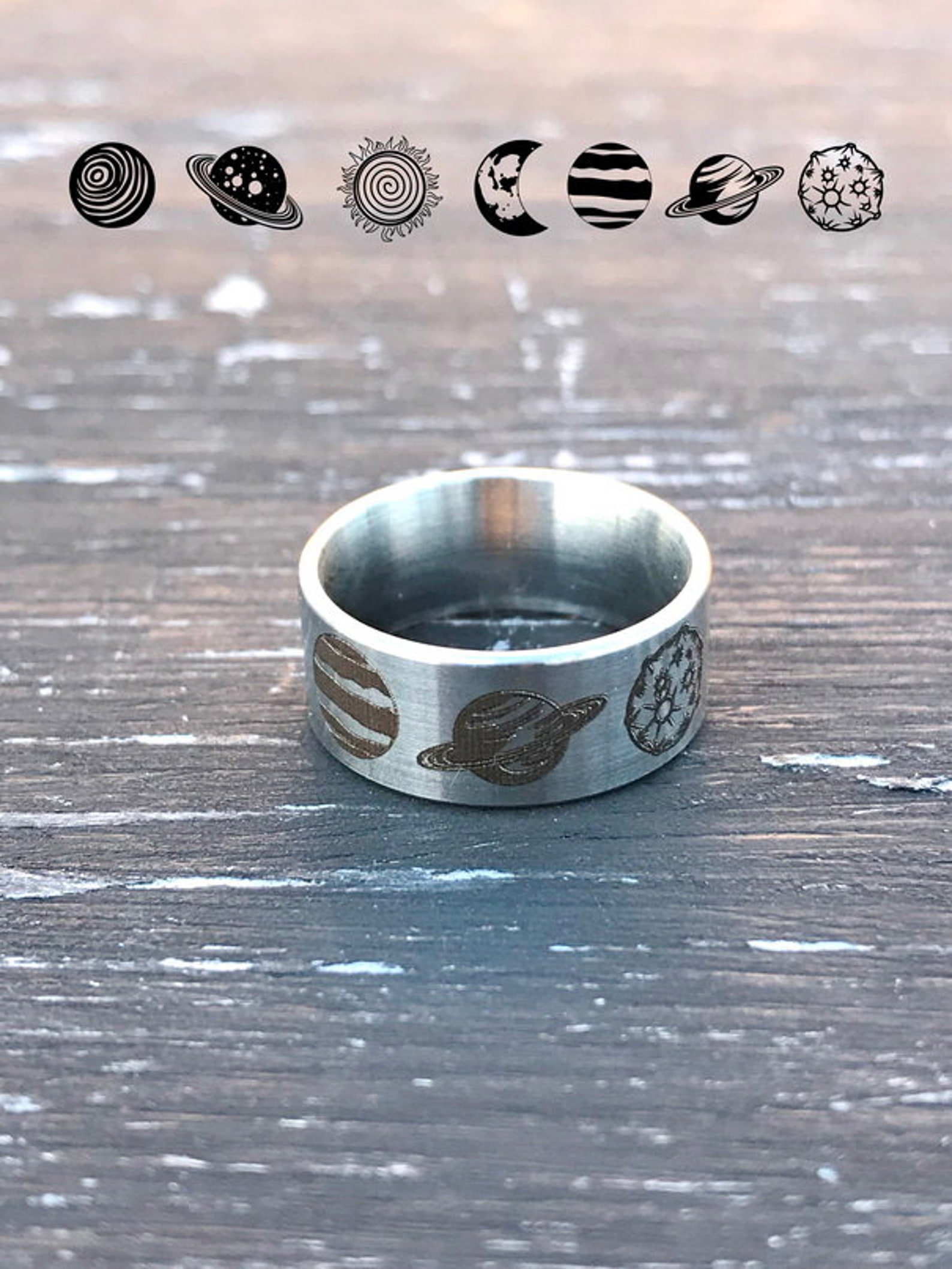 Solar System Laser Engraved Stainless Steel Unique Stylish Ring Width ...