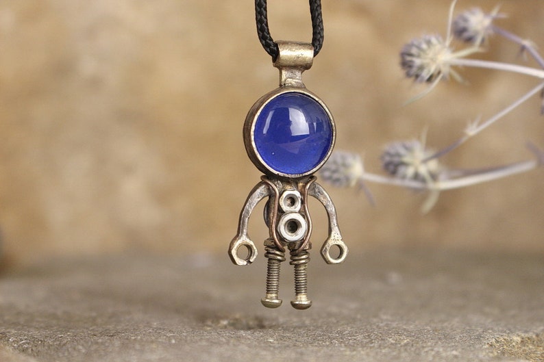 Mechanic alien pendant artisan postapocalyptic mens necklace | Etsy