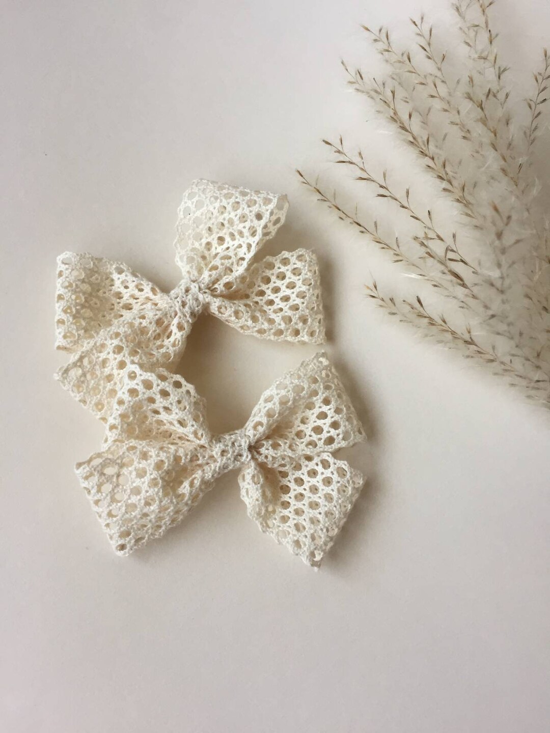 Natural Color Lace Hair Clips, Linen Hair Bows, Toddler Boho Bow, Firs ...
