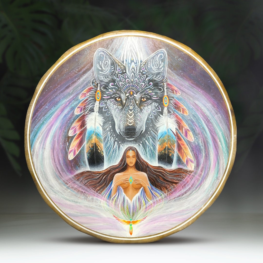 Shamanic Drum Sacred Wolf, Wolf Shaman, Sacred Woman, Hummingbird ...