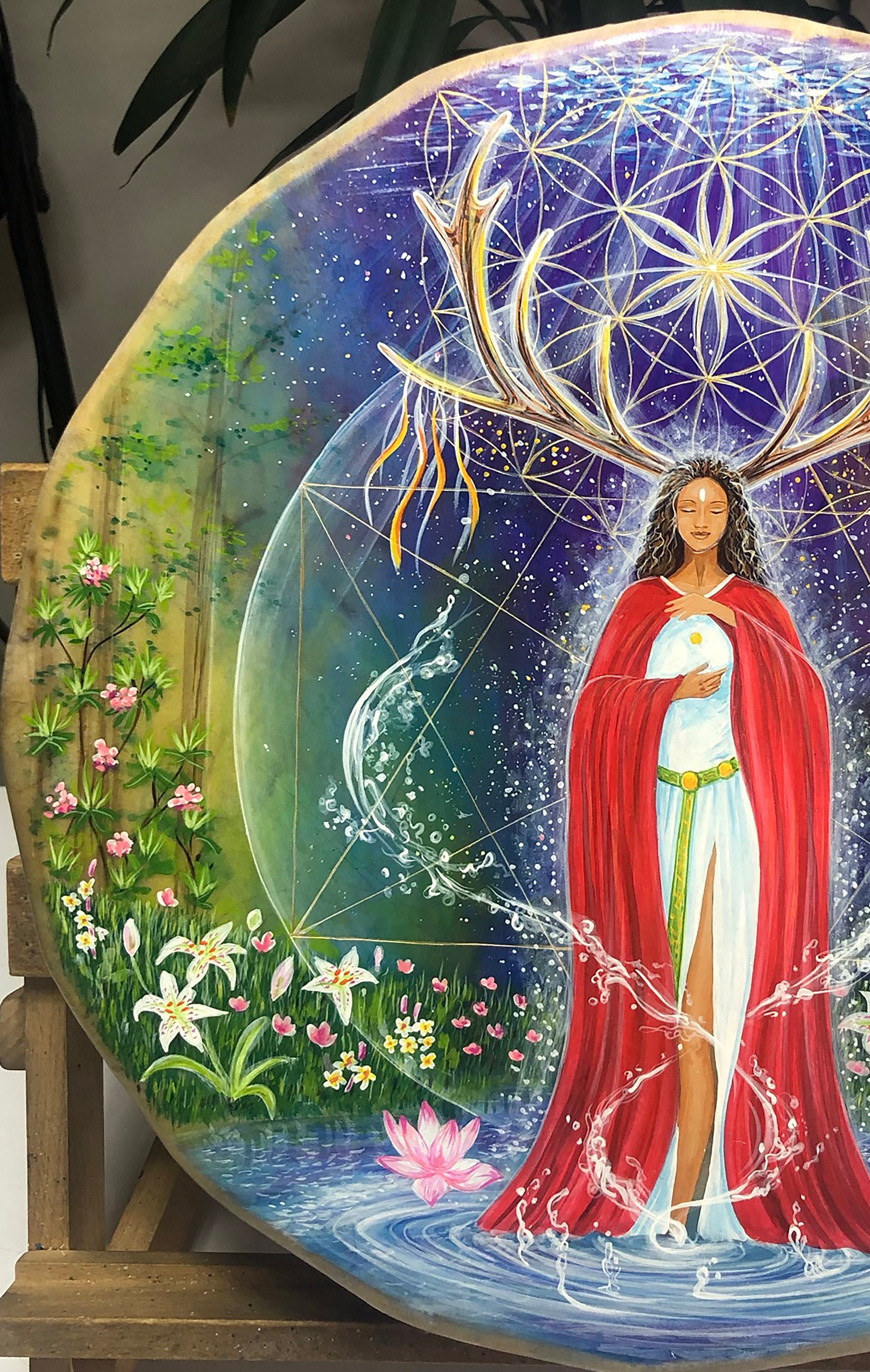 Shamanic Custom Drum Woman Flowing Water Celtic Sacred | Etsy