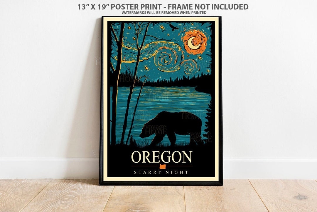 Retro Style Travel Poster, Oregon Bear Poster Print, Home Wall Art ...