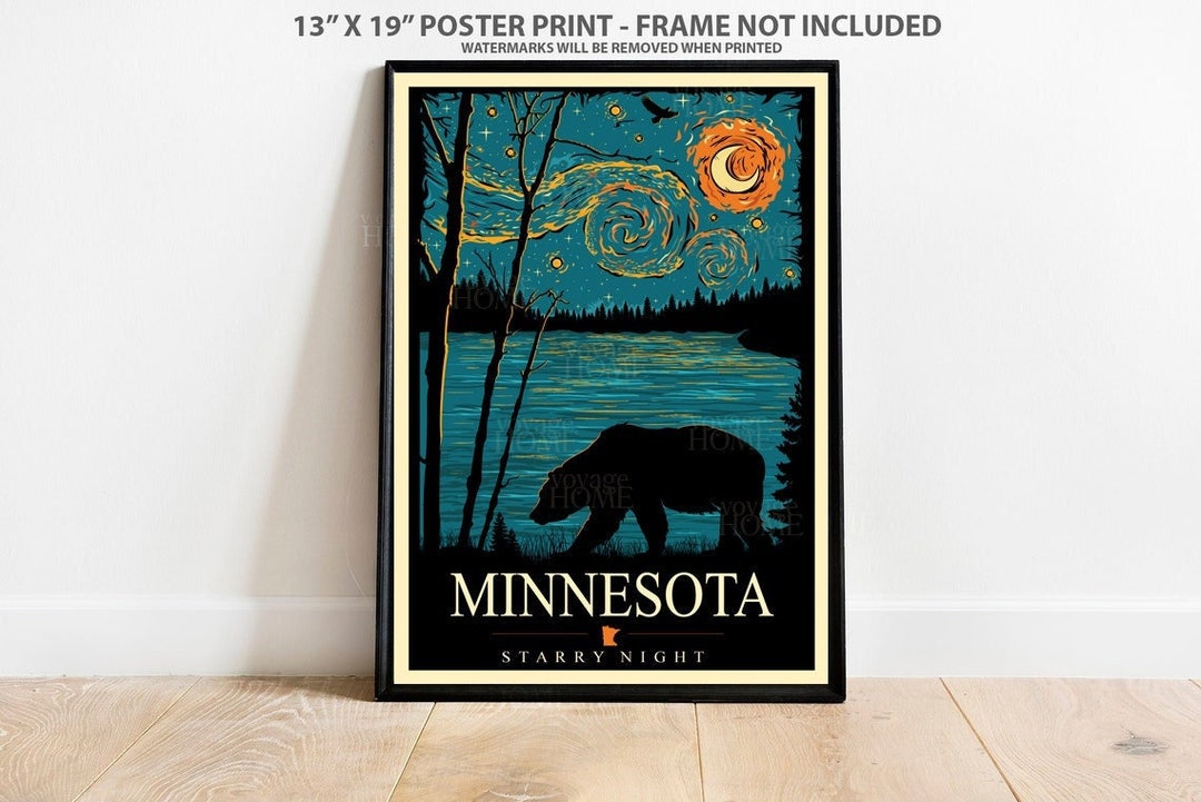 Retro Style Travel Poster, Minnesota Bear Poster Print, Home Wall Art ...
