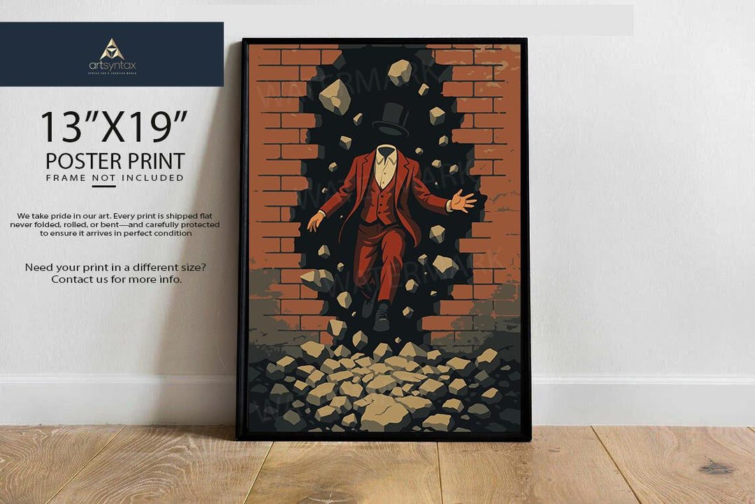 Surreal Headless Man Poster – 13x19" Wall Art of Brick Wall ...