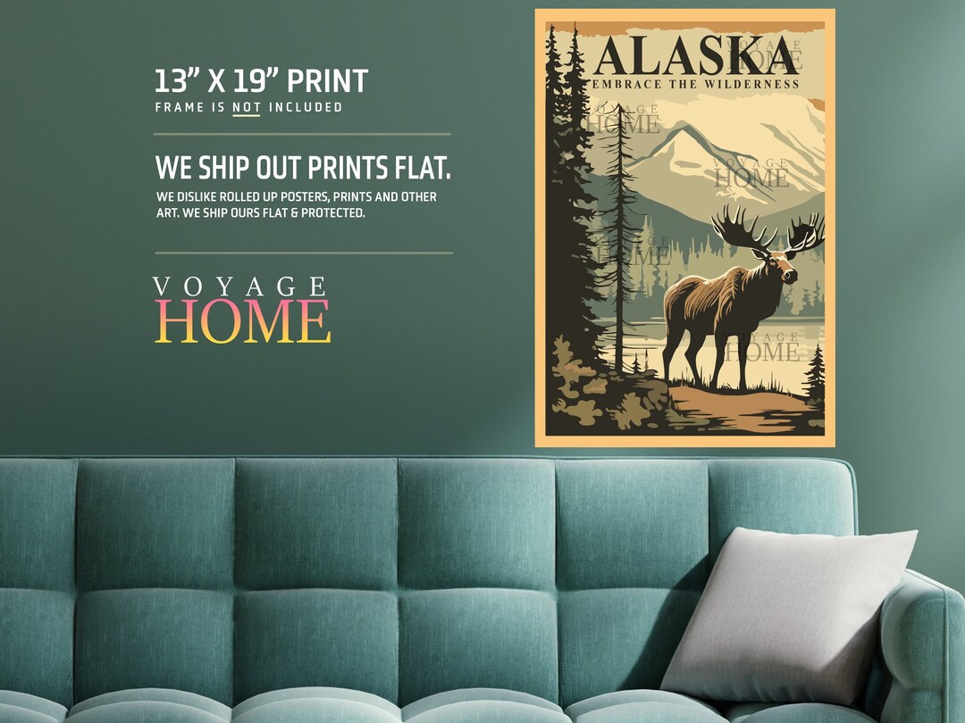 Retro Style Moose Poster, Alaska Vintage Rustic Poster Print, Home Wall ...