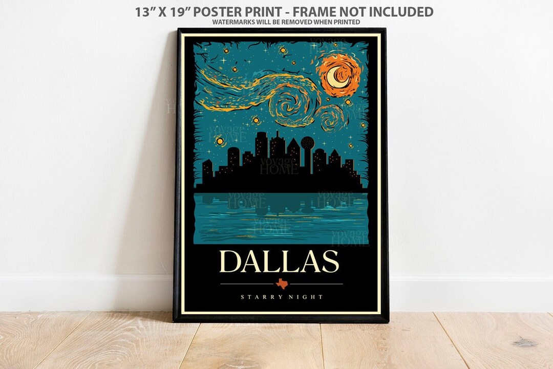 Dallas Poster Dallas Texas Print Dallas Starry Night Poster Dallas ...