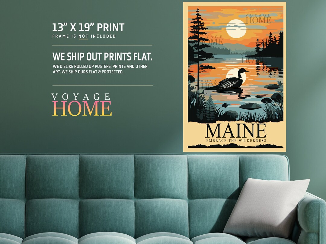 Retro Style Travel Poster - Maine Vintage Rustic Wall Art, Home ...