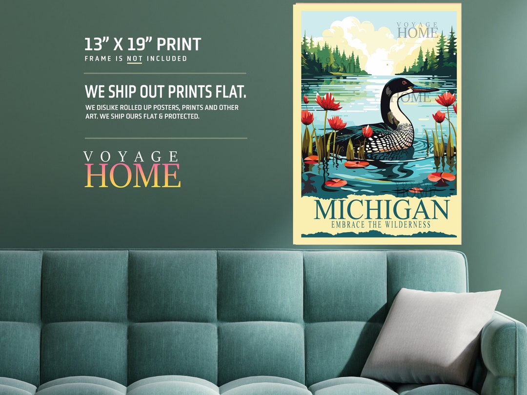 Retro Style Travel Poster, Michigan Loon Poster Print, Home Wall Art ...