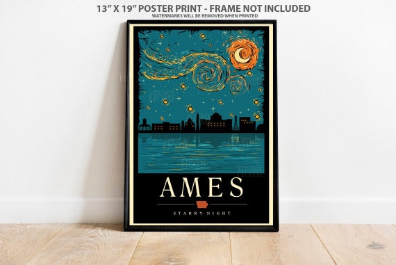 Ames Poster Iowa Florida Print Ames Starry Night Poster | Etsy