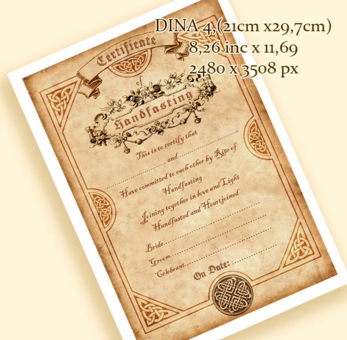 Printable HANDFASTING CERTIFICATE 09, DIGITAL, Print Effect of ...