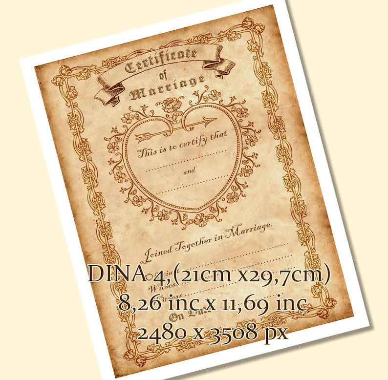 Printable Victorian Marriage Certificate: Antique Parchment Style (PDF ...