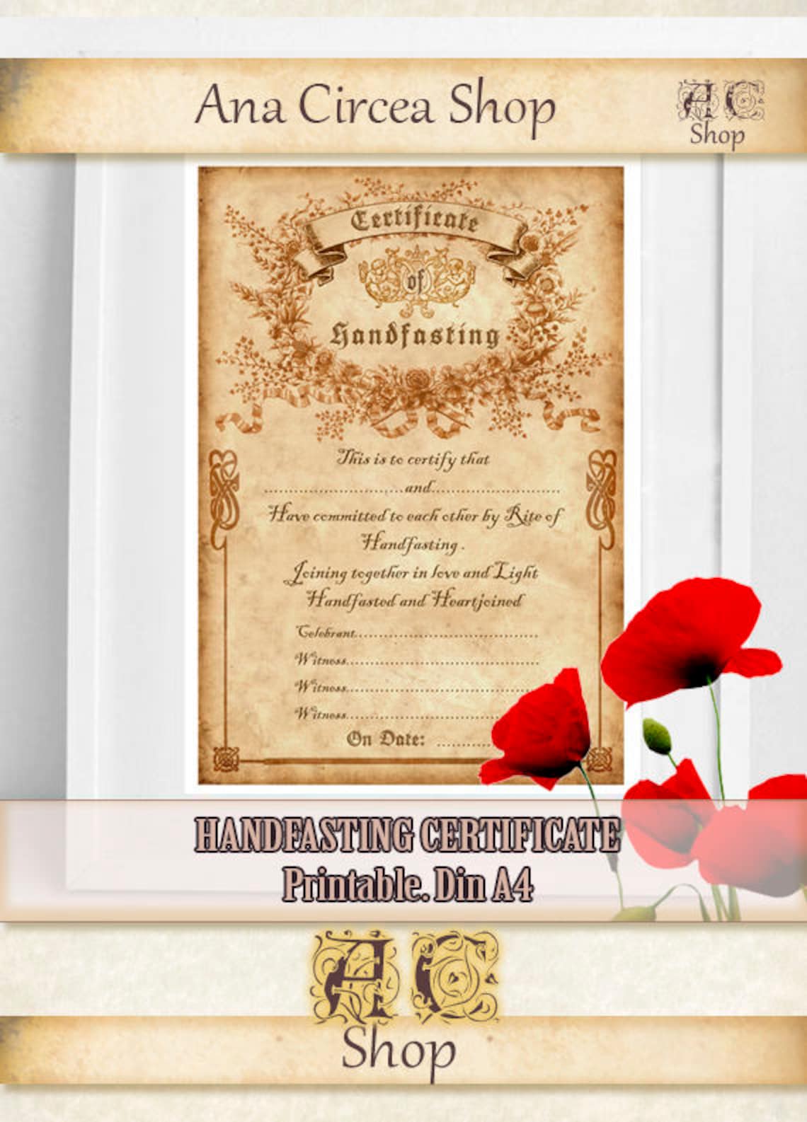 Printable Handfasting Certificate, Celtic Wedding Gift (digital ...