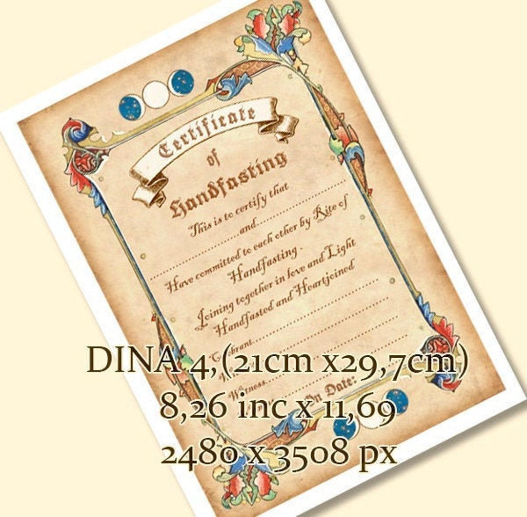 Printable Handfasting Certificate: Medieval Magic Rite (digital ...