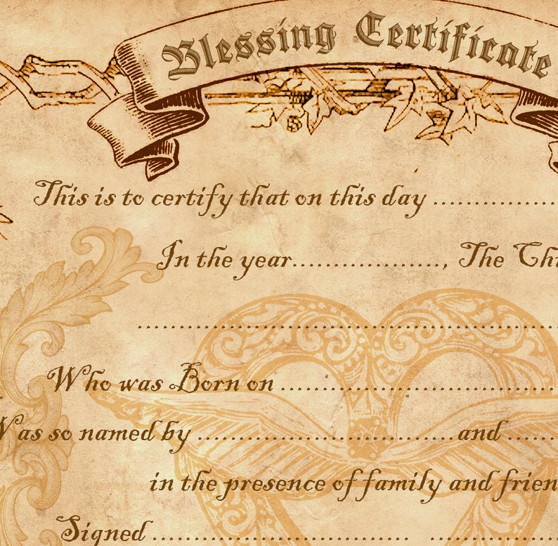 Vintage Blessing Certificate: Newborn Gift, Baby Birth Print (digital ...