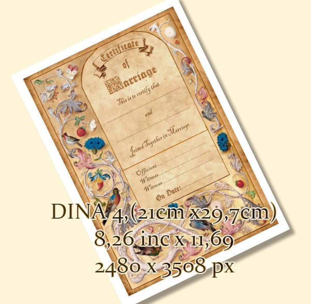 Printable Medieval Style Certificate of Marriage. Vintage 06, Parchment ...