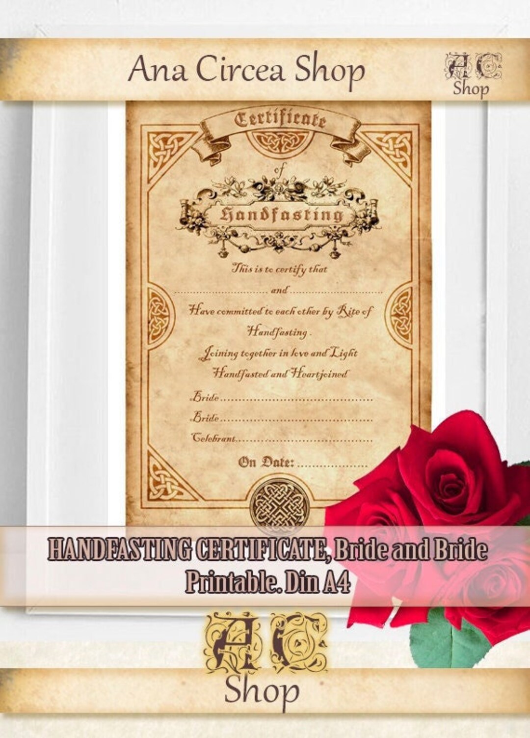 Printable HANDFASTING CERTIFICATE 09, DIGITAL, Effect of Parchment ...