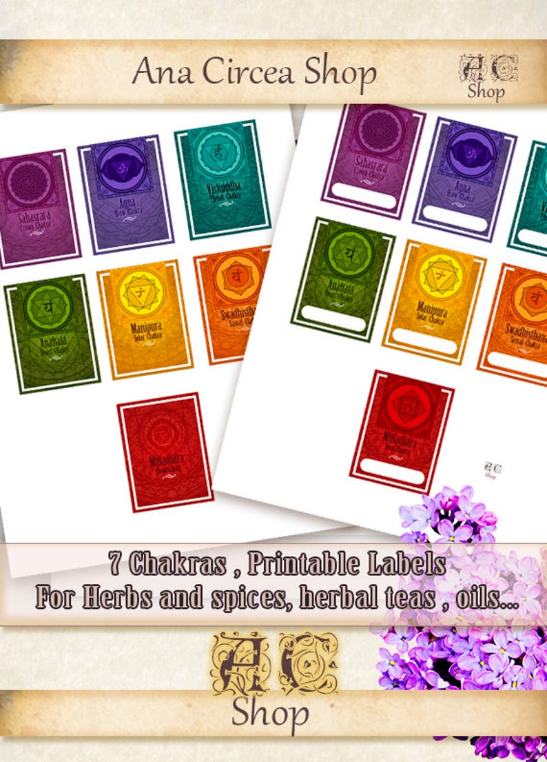 14 Chakras Printable Labels . for Herbs and Spices . Herbal Teas ...