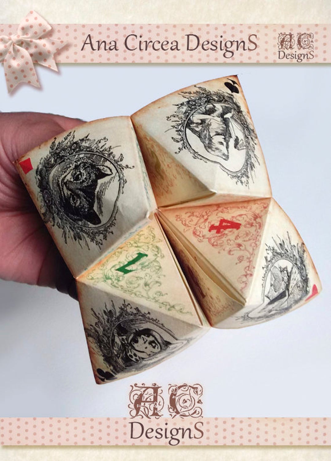 DIY Alice in Wonderland Inspired Origami Fortune Teller, Cootie Catcher ...