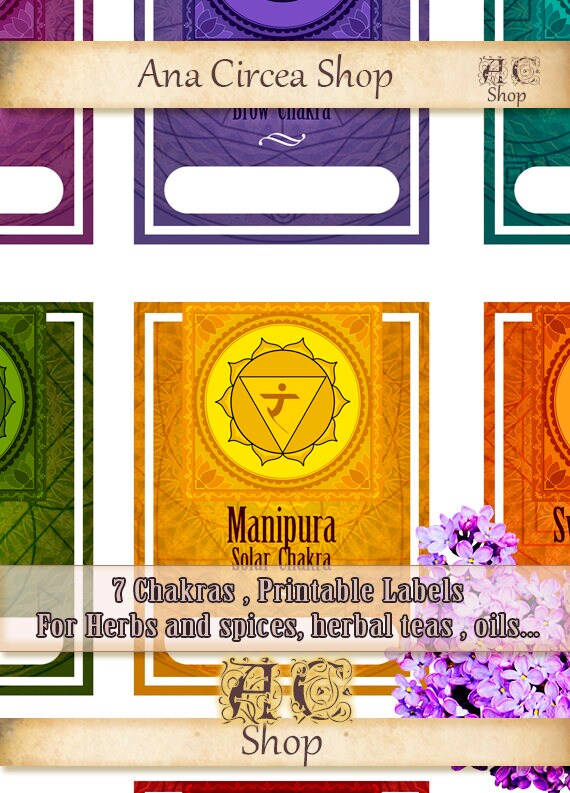14 Chakras Printable Labels . for Herbs and Spices . Herbal Teas ...