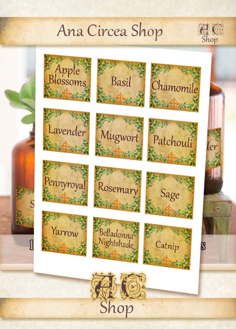 12 Magical Herbs Printable Labels Apothecary . Potion Ingredients ...