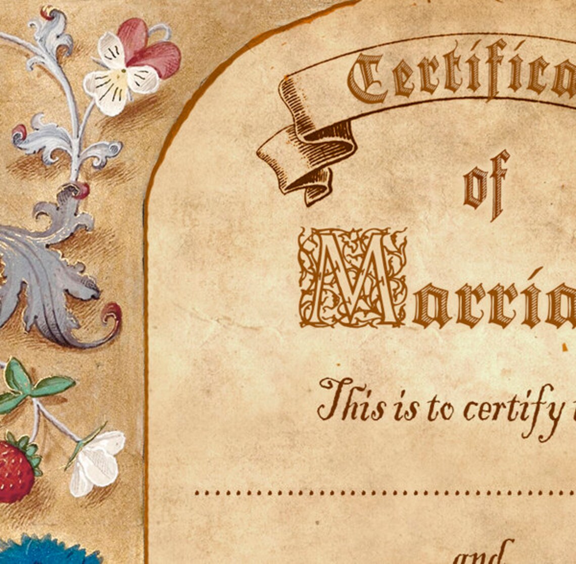 Printable Medieval Style Certificate of Marriage. Vintage 06, Parchment ...