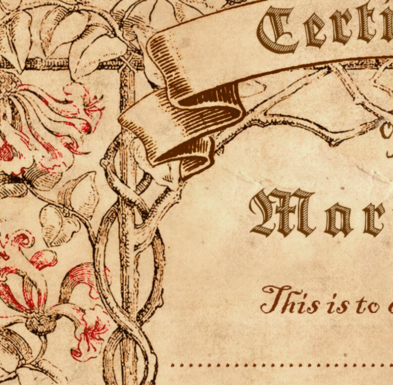 Printable Victorian and Medieval Style Certificate of Marriage ...