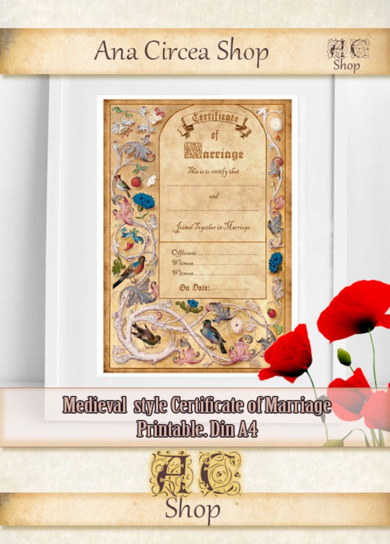 Printable Medieval Style Certificate of Marriage. Vintage 06, Parchment ...