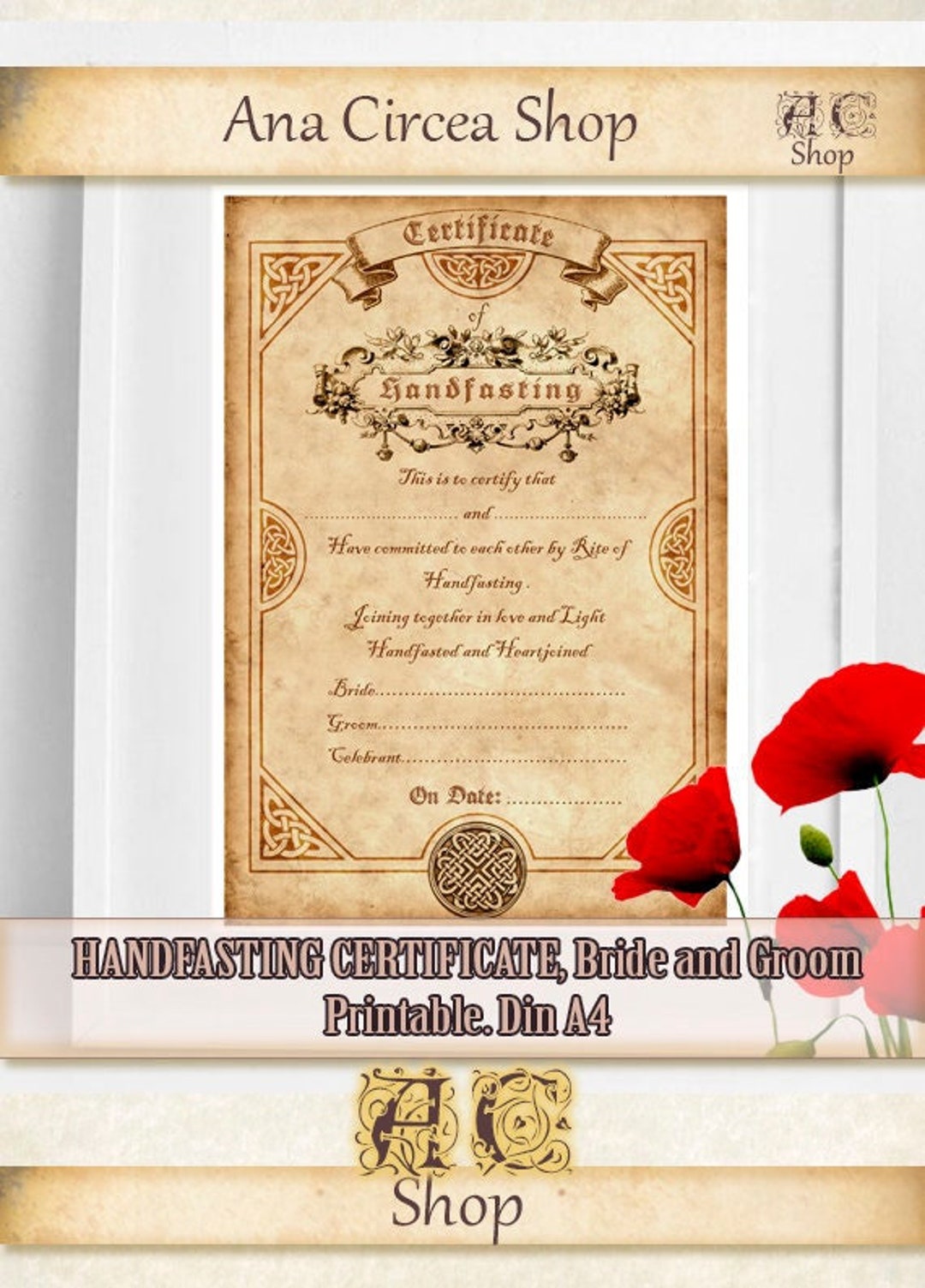 Printable HANDFASTING CERTIFICATE 09, DIGITAL, Print Effect of ...