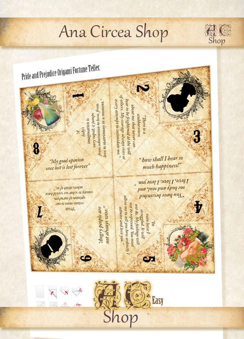 Price and Prejudice Quotes. Origami Fortune Teller . Cootie - Etsy