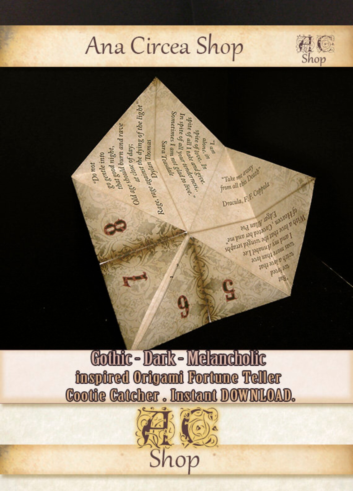 DIY Gothic Favors Dark Melancholic. Origami Fortune | Etsy