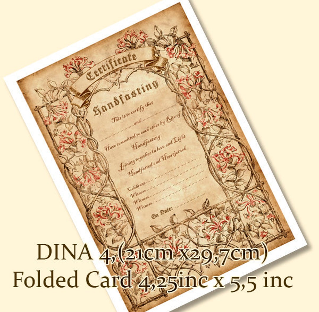 Printable HANDFASTING CERTIFICATE. Gift for Weddings, Parchment Texture ...