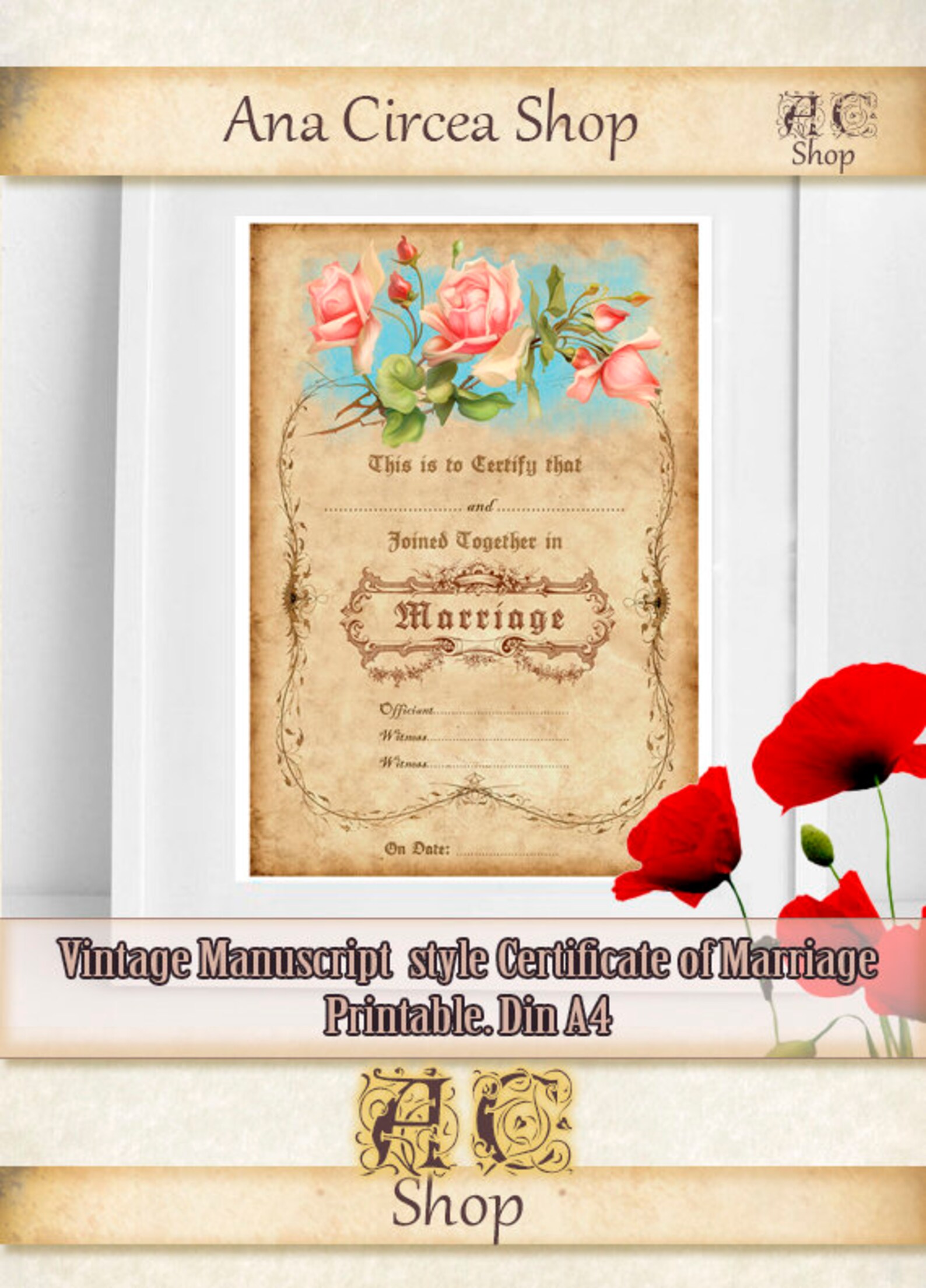 Printable Vintage Style Certificate of Marriage. Vintage 05 . Printable ...