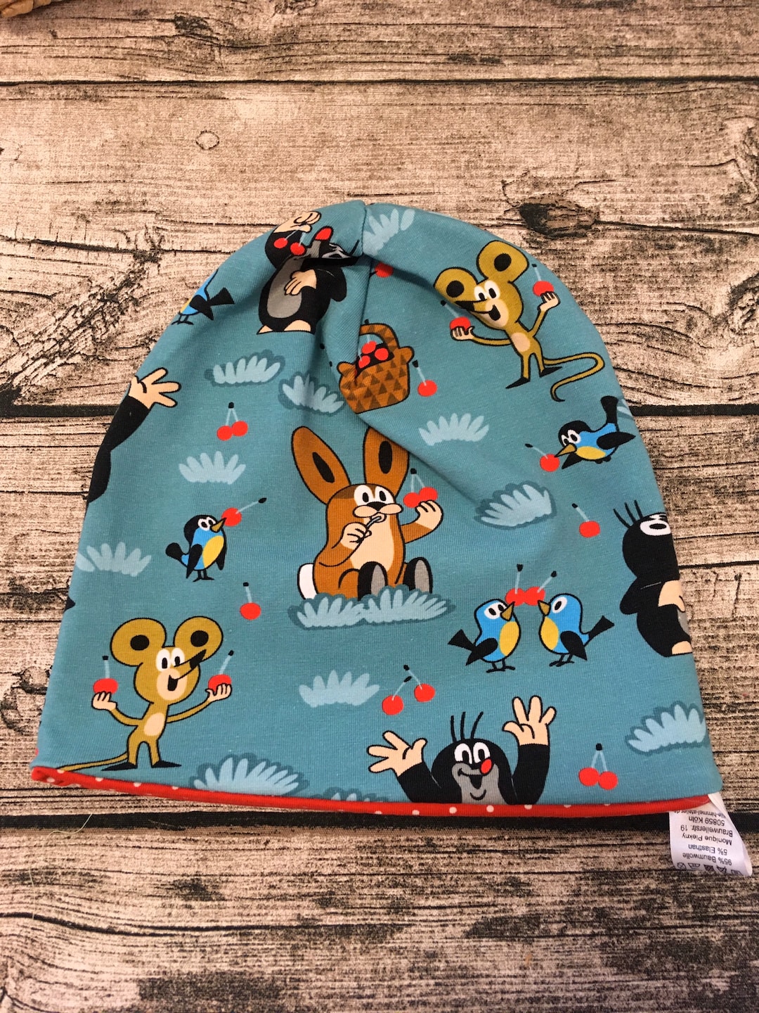 Reversible Beanie Hat the Little Mole Cherry Party Petrol - Etsy