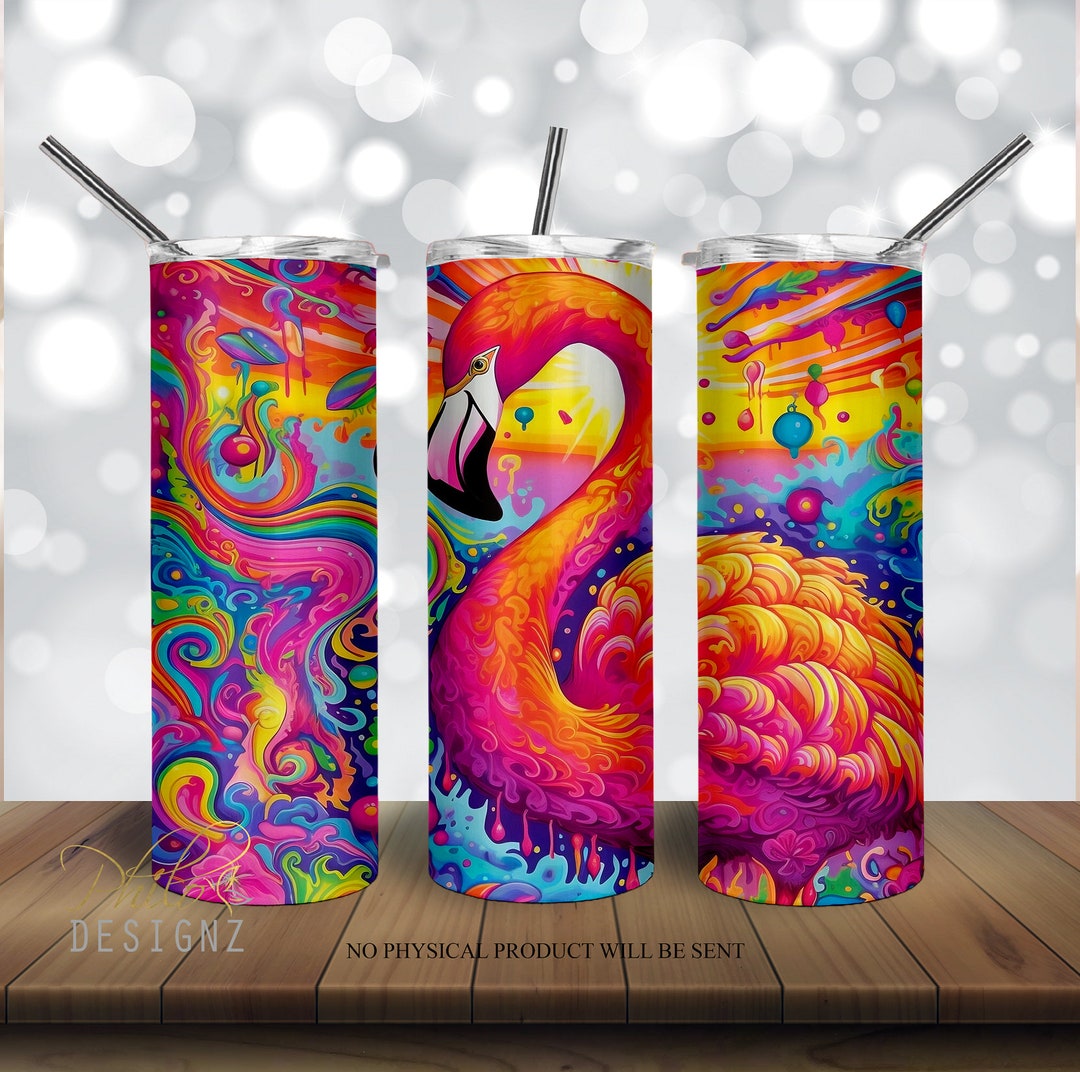 Rainbow Flamingo Colorful Neon 20 Oz Skinny Tumbler Sublimation Design ...