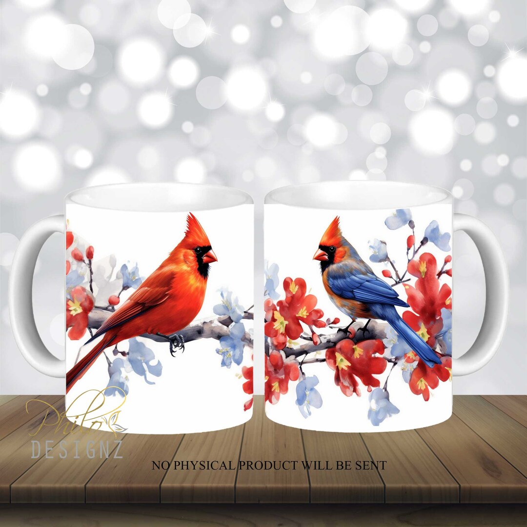 Cardinal Watercolor Floral Mug Wrap, 12 Oz and 15 Oz Mug Sublimation ...