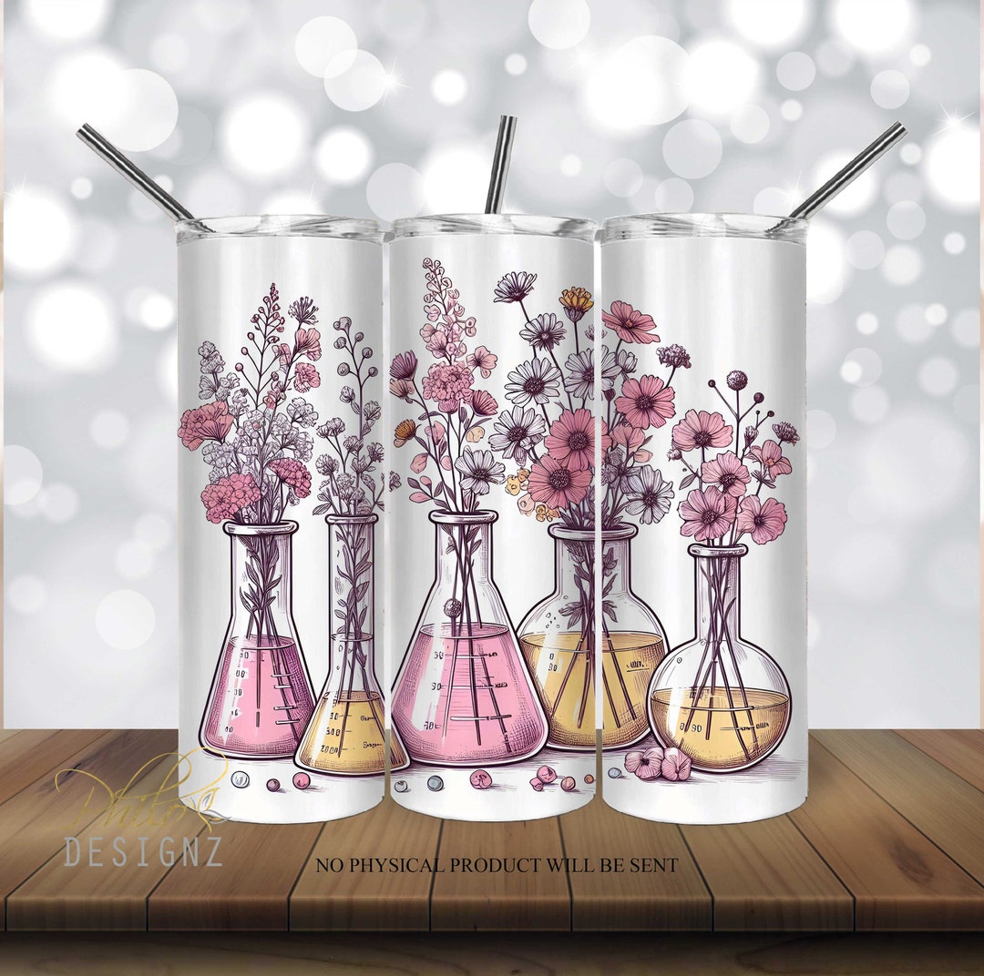 Floral Beakers Chemistry Lab Scientist 20 Oz Skinny Tumbler Sublimation ...