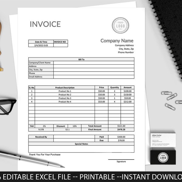 Auto Invoice Excel Template - Etsy