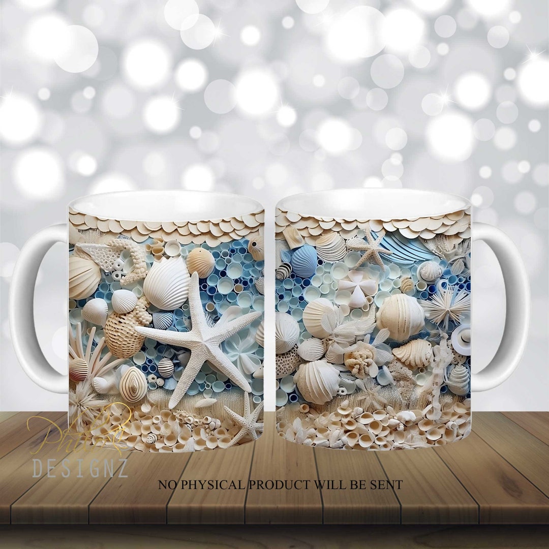3D Beach Seashells Mug Sublimation Design Digital Download PNG 3D ...