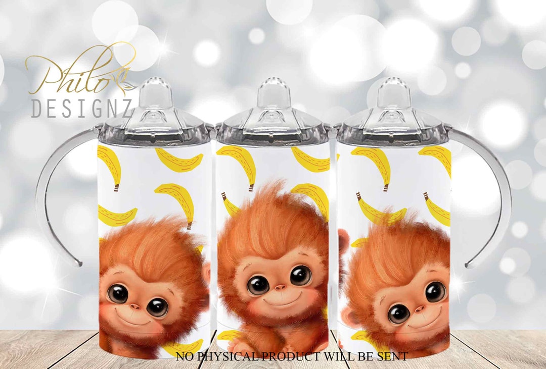 Baby Monkey Sippy Cup Design, Personalized 12oz Sippy Cup Sublimation ...