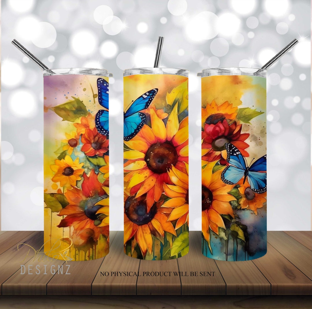 Alcohol Ink Sunflowers 20 Oz Skinny Tumbler Sublimation Design ...