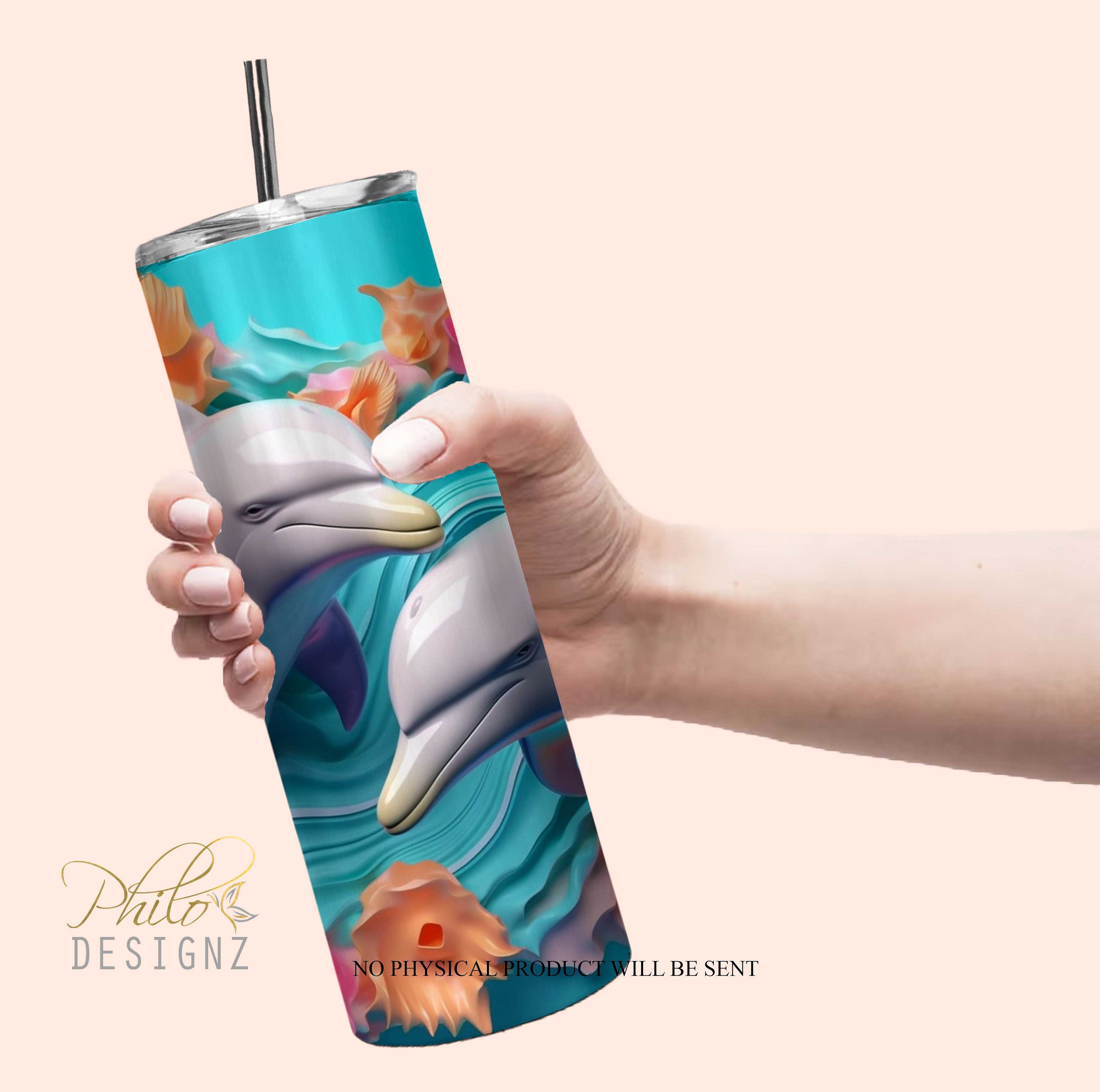 3D Dolphins Underwater 20 Oz Skinny Tumbler Sublimation Design, 3d Fish ...