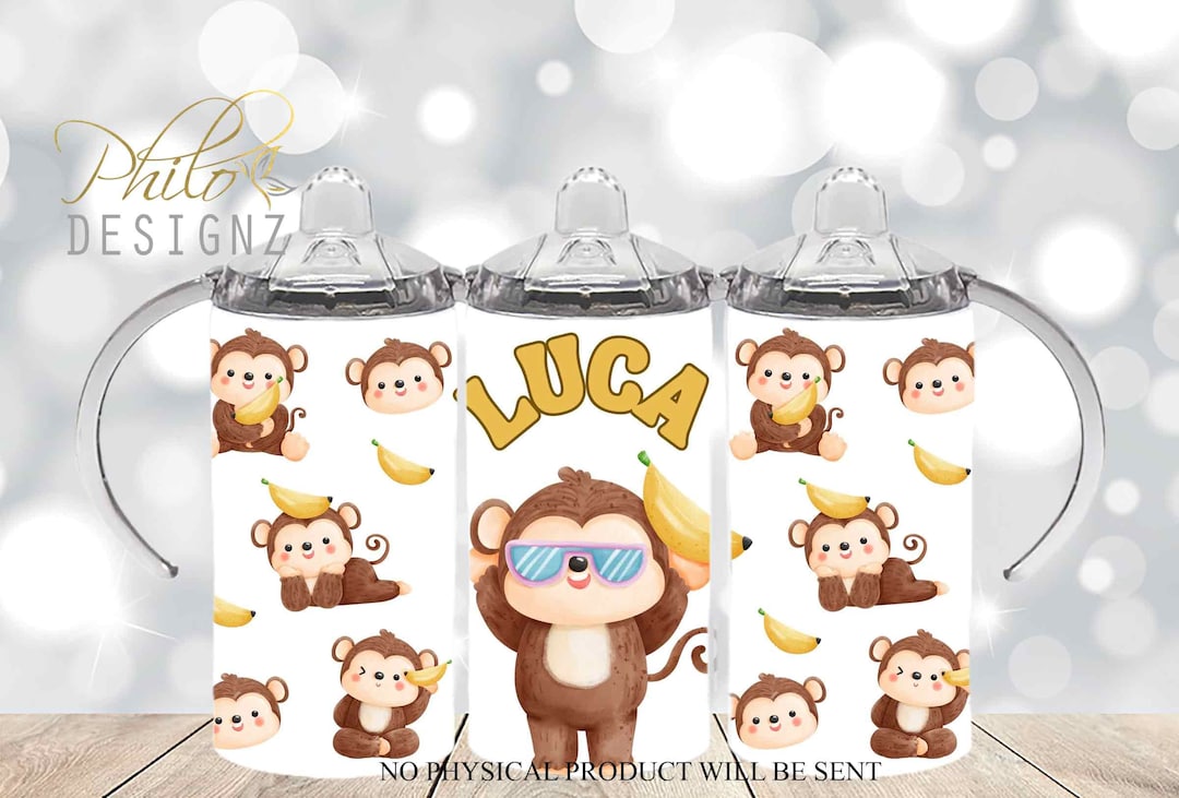 Cute Monkey Sippy Cup Design, Personalized 12oz Sippy Cup Sublimation ...
