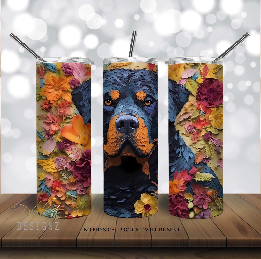 3D Rottweiler Dog Paper Quilling 20 Oz Skinny Tumbler Sublimation ...